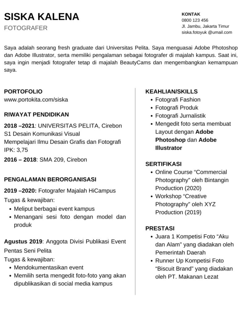 Tips Cara Membuat Resume (CV) Untuk Lulusan Baru (Fresh Graduate) Tanpa ...