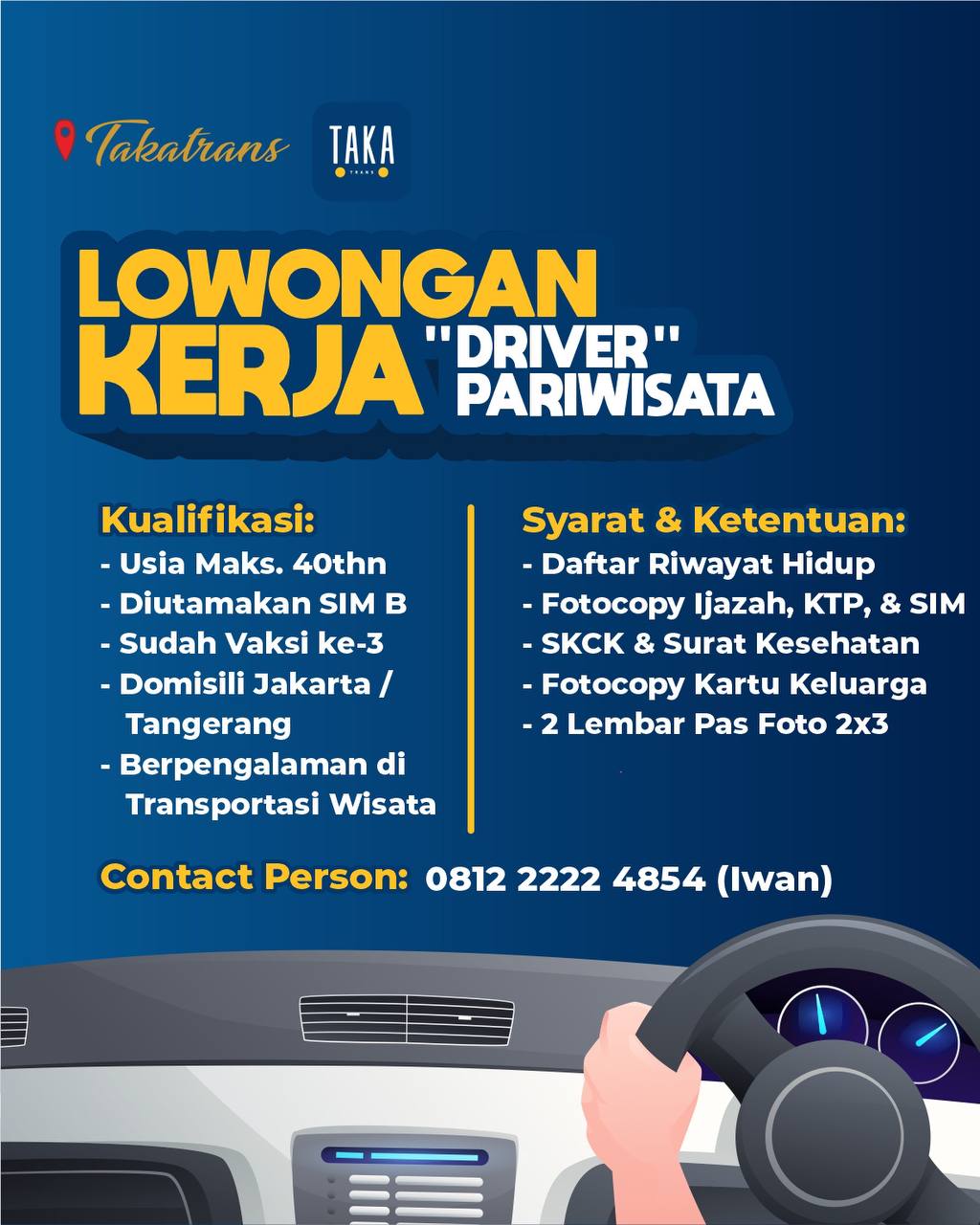 LOWONGAN KERJA PT TANGAN KANAN TRANS (TAKATRANS) - Your Skills Your Future