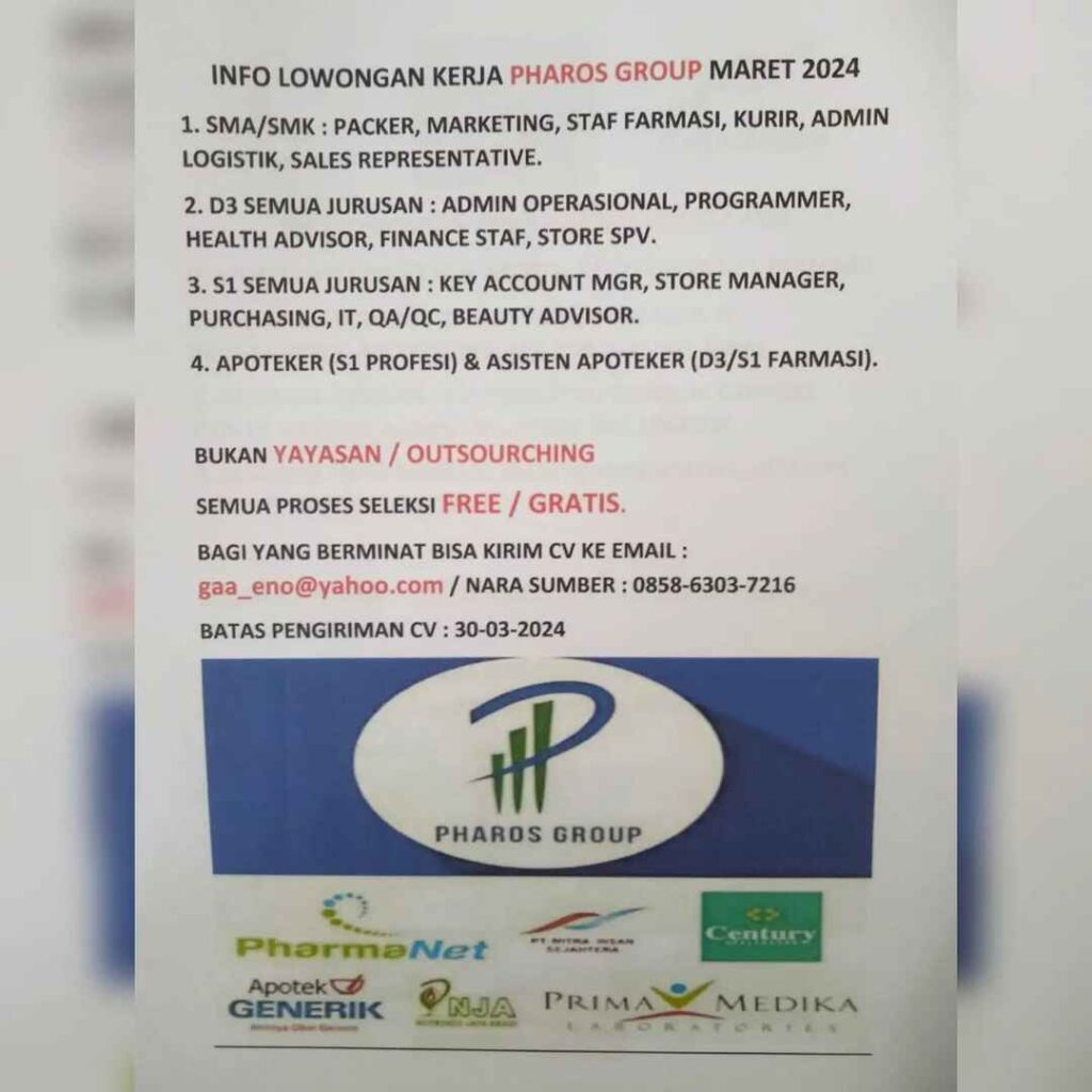 Lowongan Kerja PHAROS GROUP - Your Skills Your Future