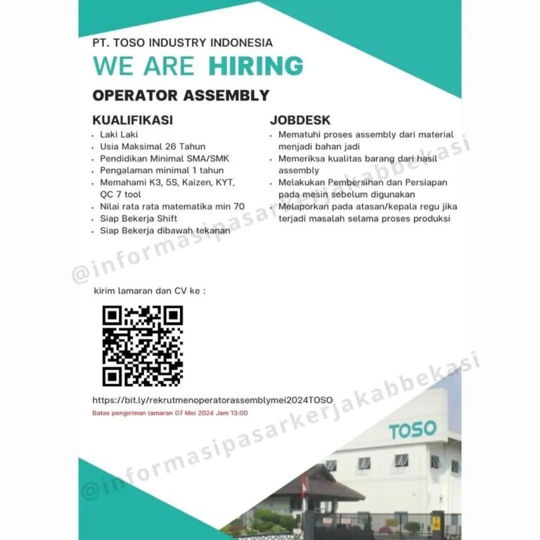 Lowongan Kerja PT. TOSO INDUSTRY INDONESIA - Your Skills Your Future